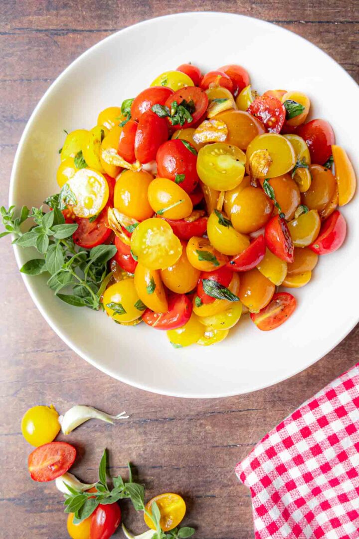Cherry Tomato Salad with Garlic and Oregano - Peel with Zeal