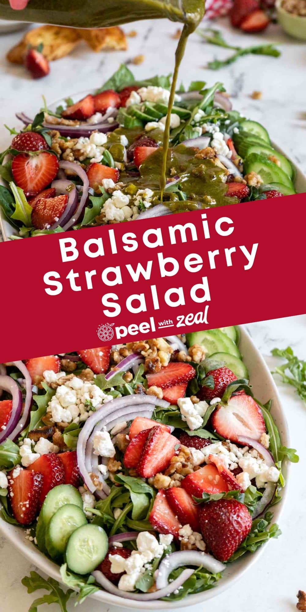 Easy Strawberry Goat Cheese Salad with Basil Balsamic Dressing