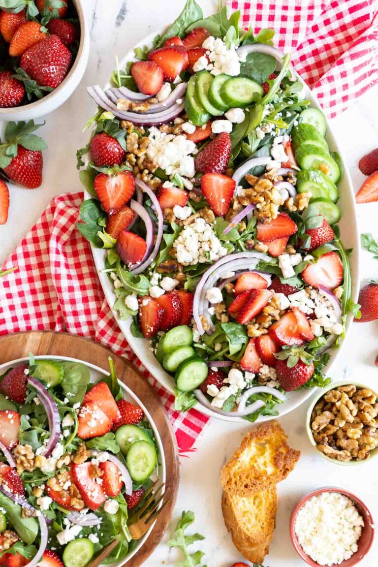 Easy Strawberry Goat Cheese Salad with Basil Balsamic Dressing