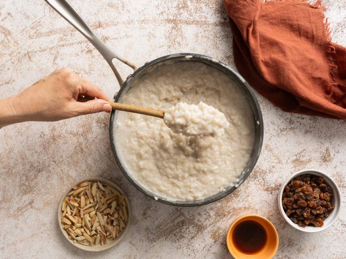 Almond Milk Rice Pudding with Raisins - Peel with Zeal