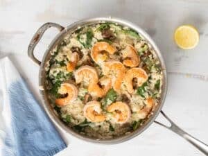 Creamy Shrimp Risotto with Mushrooms and Spinach - Peel with Zeal