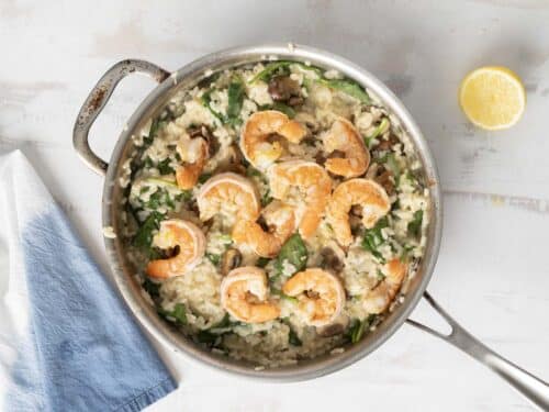 Creamy Shrimp Risotto with Mushrooms and Spinach - Peel with Zeal