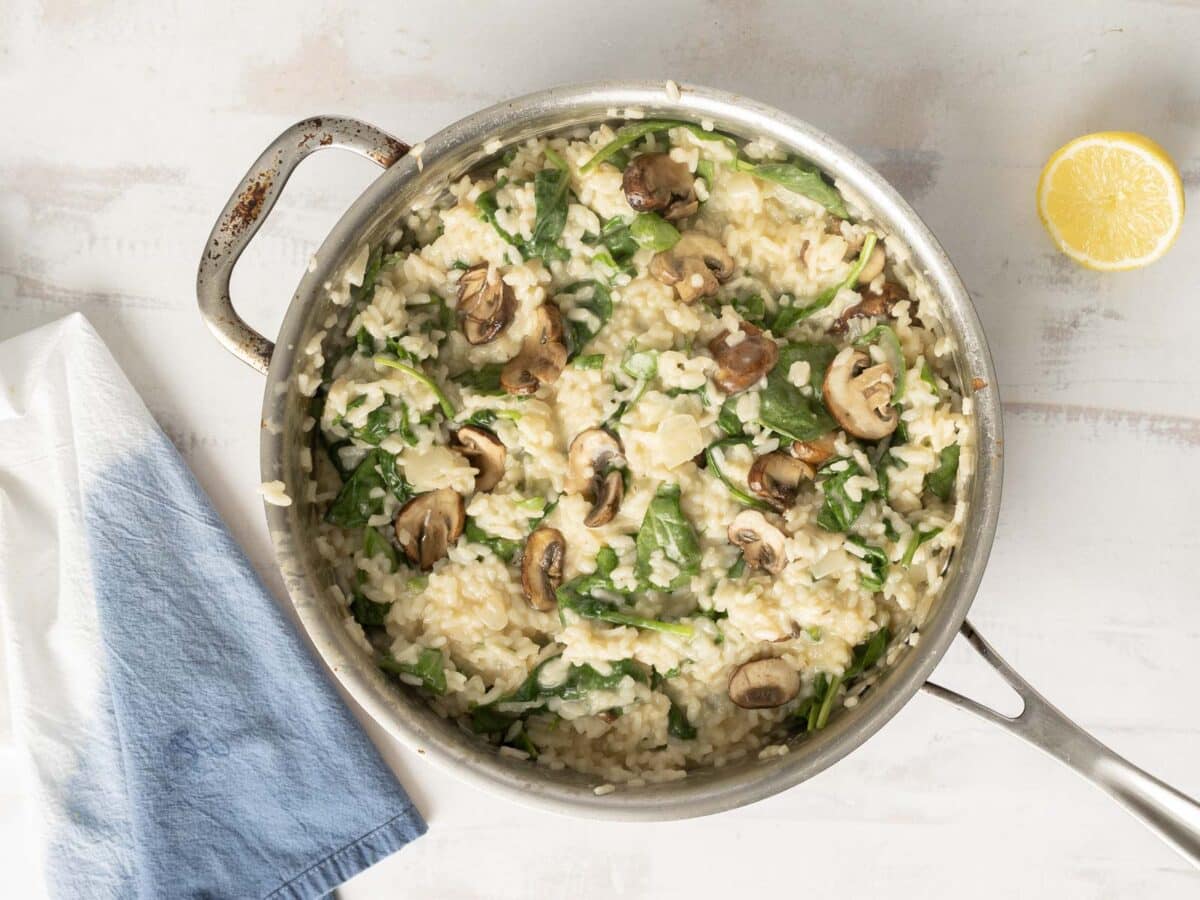 Creamy Shrimp Risotto with Mushrooms and Spinach - Peel with Zeal
