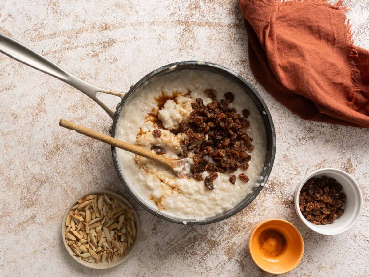 Almond Milk Rice Pudding with Raisins - Peel with Zeal