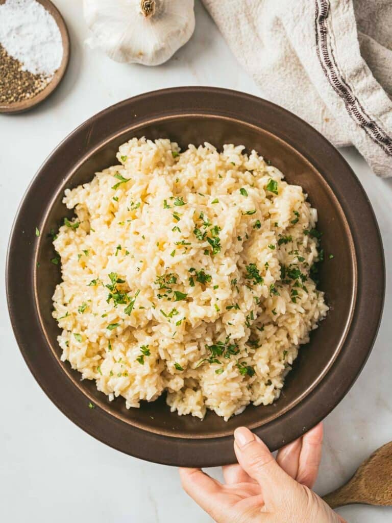 Creamy Garlic Parmesan Rice - Peel with Zeal