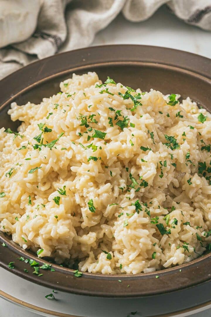 Creamy Garlic Parmesan Rice - Peel with Zeal