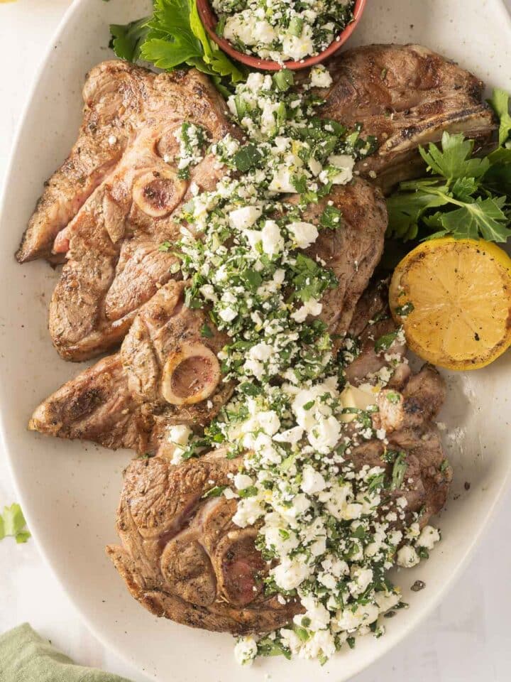 Grilled Lamb Shoulder Chop with Feta Gremolata - Peel with Zeal